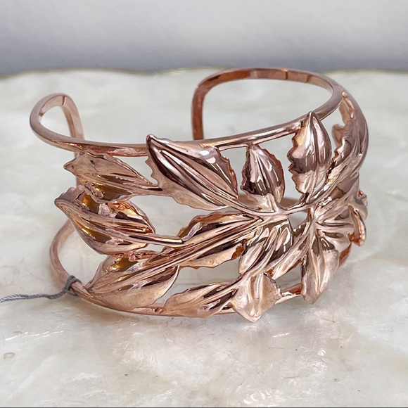 Bbj | Jewelry | Rose Gold Plated Leaf Cutout Open Cuff Bracelet Os New ...